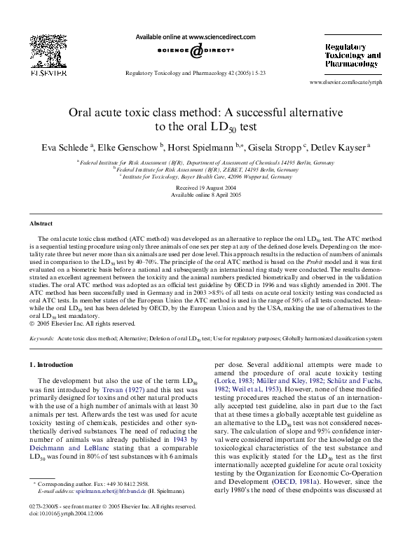 (PDF) Oral acute toxic class method: a successful alternative to the ...