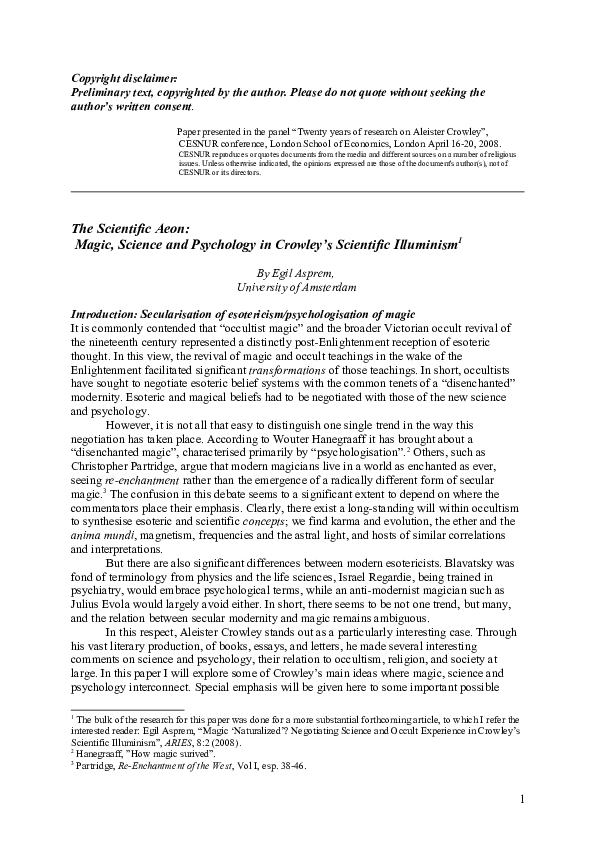 (PDF) The Scientific Aeon: Magic, Science and Psychology in Crowley’s ...