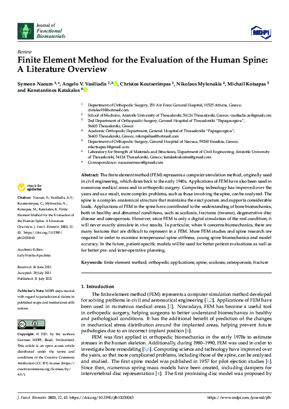 (PDF) Finite Element Method for the Evaluation of the Human Spine: A Literature Overview