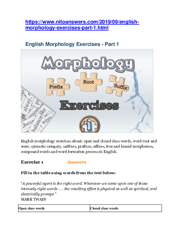 (PDF) English Morphology Exercises Part 1