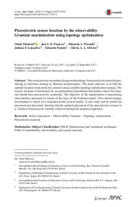 (PDF) Piezoelectric sensor location by the observability Gramian maximization using topology ...