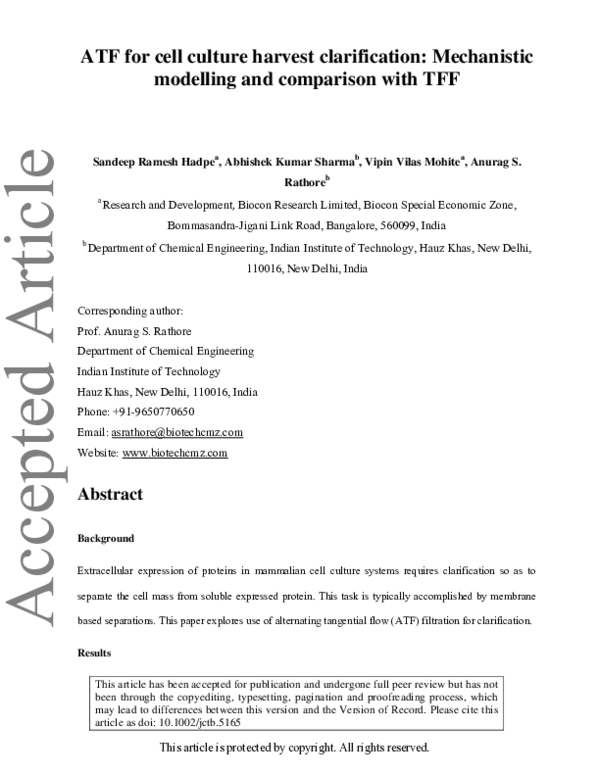 (PDF) ATF for cell culture harvest clarification: mechanistic modelling ...