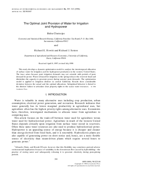 (PDF) The Optimal Joint Provision of Water for Irrigation and Hydropower
