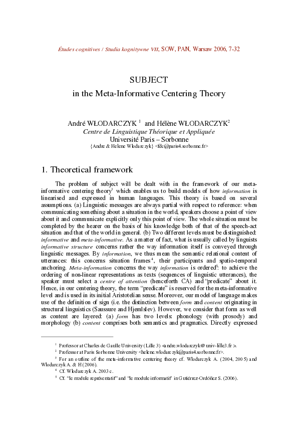 Pdf Subject In The Meta Informative Centering Theory