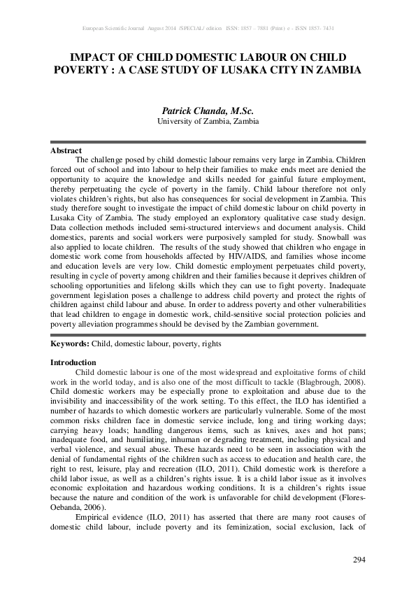 (PDF) Impact of Child Domestic Labour on Child Poverty: A Case Study of ...