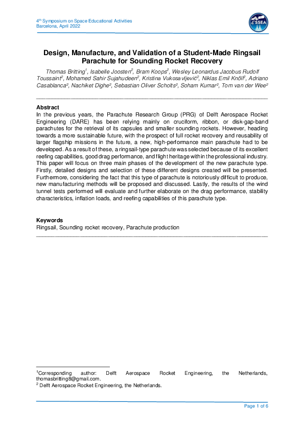(PDF) Design, manufacture, and validation of a student-made ringsail ...