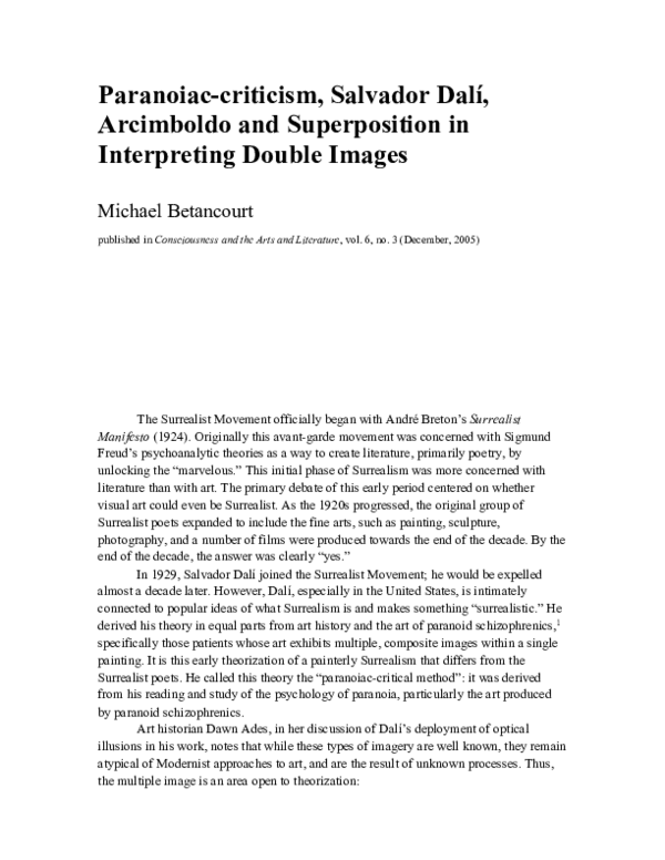 (PDF) Paranoiac-criticism, Salvador Dalí, Arcimboldo and Superposition ...