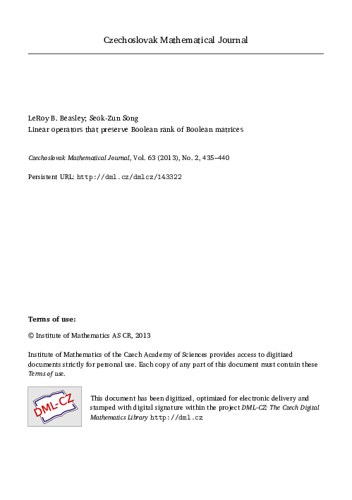 Pdf Linear Operators That Preserve Boolean Rank Of Boolean Matrices