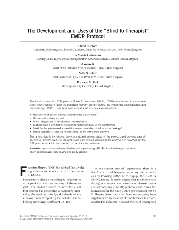 (PDF) The Development and Uses of the “Blind to Therapist” EMDR Protocol