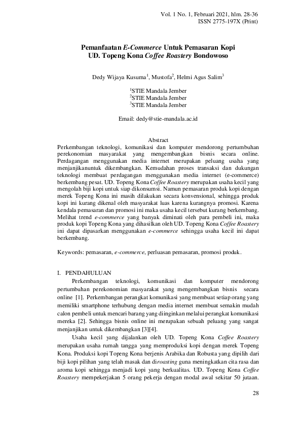 (PDF) Pemanfaatan E-Commerce Untuk Pemasaran Kopi UD. Topeng Kona ...