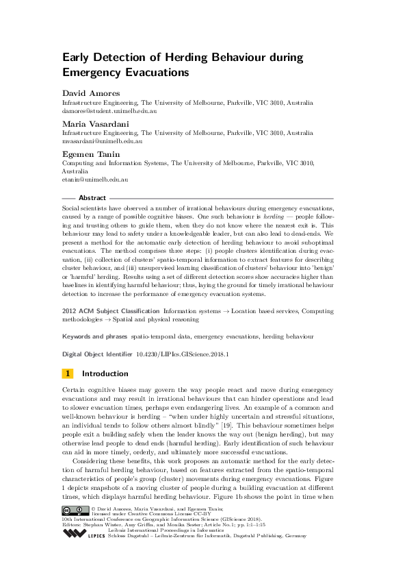 Pdf Early Detection Of Herding Behaviour During Emergency Evacuations