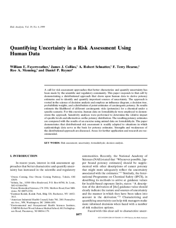 (PDF) Quantifying Uncertainty in a Risk Assessment Using Human Data