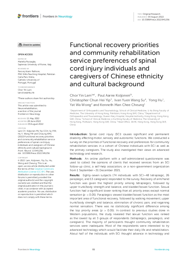 (PDF) Functional recovery priorities and community rehabilitation ...