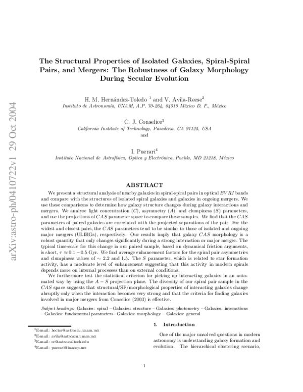 (PDF) The Structural Properties of Isolated Galaxies, Spiral-Spiral Pairs, and Mergers: The ...