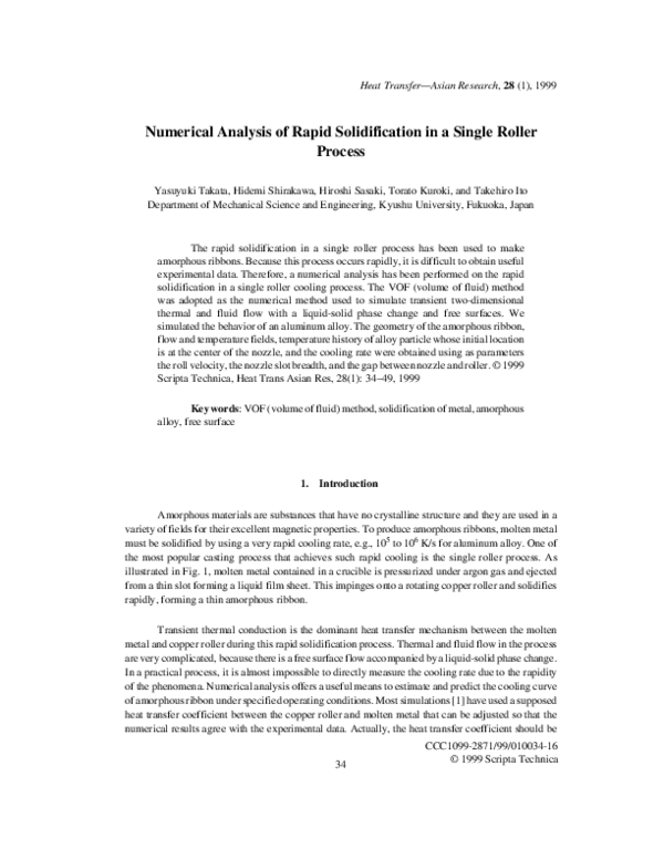 (PDF) Numerical analysis of rapid solidification in a single roller process | Yasuyuki Takata ...