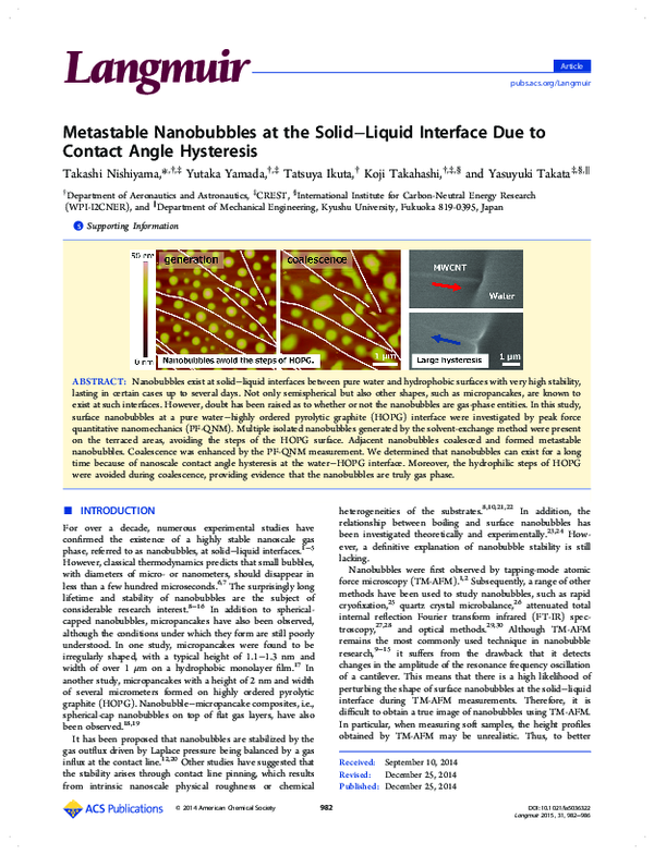 (PDF) Metastable nanobubbles at the solid-liquid interface due to contact angle hysteresis
