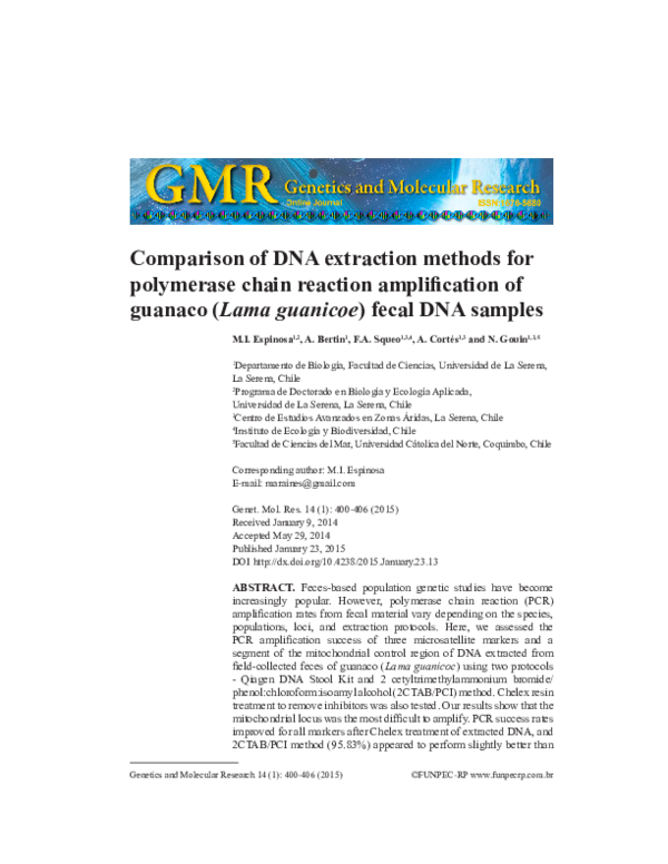 Pdf Comparison Of The Dna Extraction Methods For Polymerase Chain Reaction Amplification From