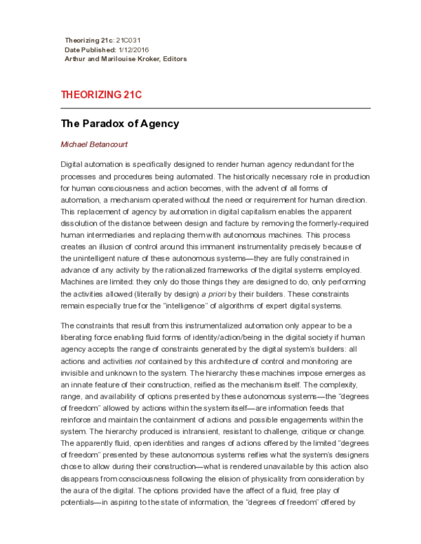 (PDF) The Paradox of Agency