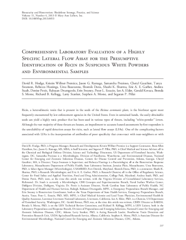 (PDF) Comprehensive Laboratory Evaluation of a Highly Specific Lateral ...