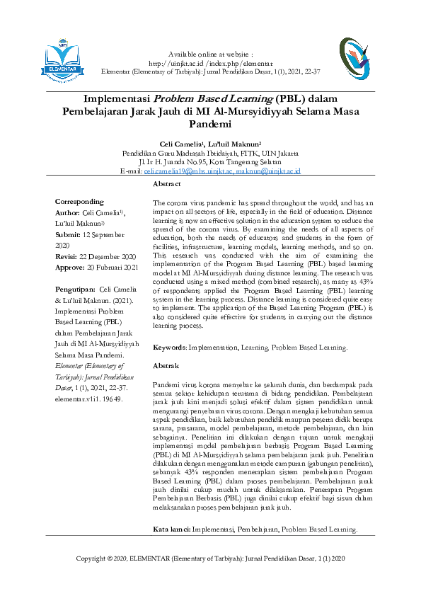 (PDF) Implementasi Problem Based Learning (PBL) dalam Pembelajaran ...