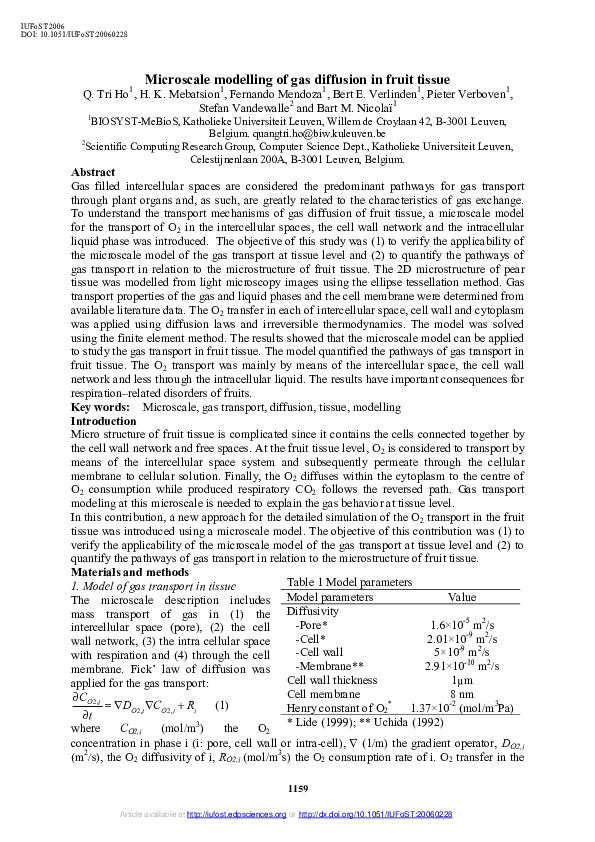 (PDF) Microscale modelling of gas diffusion in fruit tissue