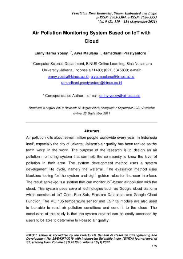 (PDF) Air Pollution Monitoring System Based on IoT with Cloud