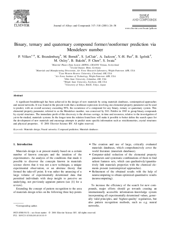 (PDF) Binary, ternary and quaternary compound former/nonformer ...