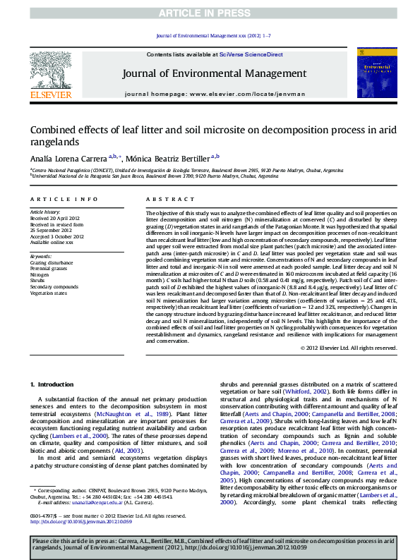 (PDF) Combined effects of leaf litter and soil microsite on decomposition process in arid rangelands