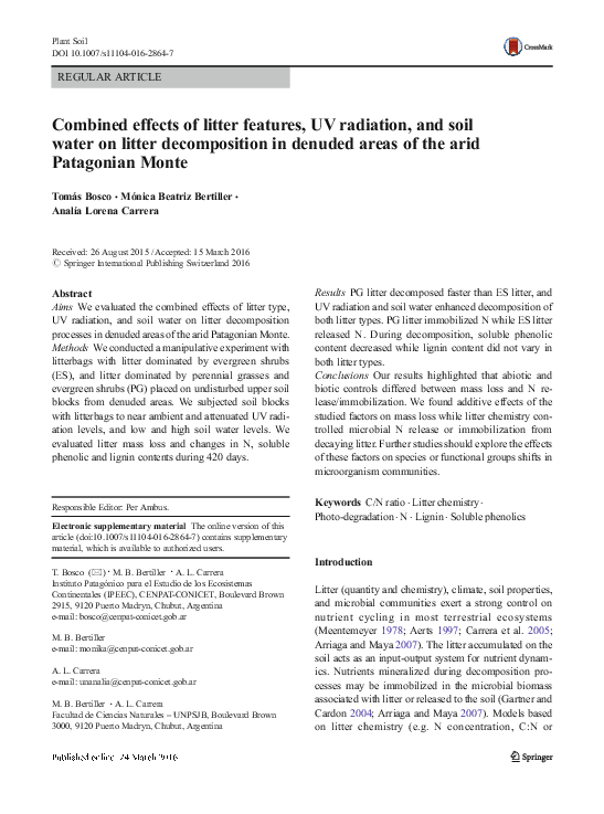 (PDF) Combined effects of litter features, UV radiation, and soil water ...