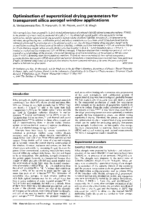 (PDF) Optimisation of supercritical drying parameters for transparent ...
