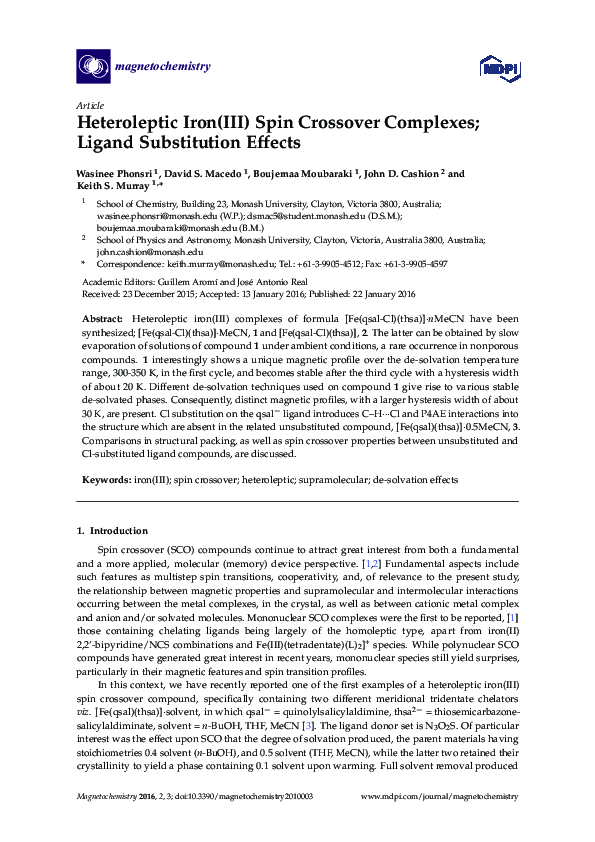 (PDF) Heteroleptic Iron(III) Spin Crossover Complexes; Ligand ...