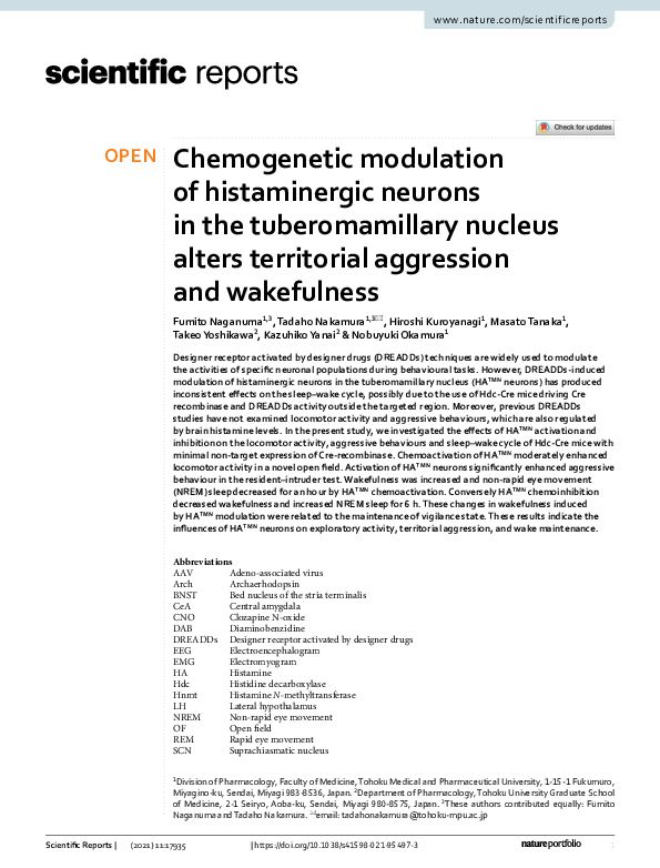 (PDF) Chemogenetic modulation of histaminergic neurons in the ...