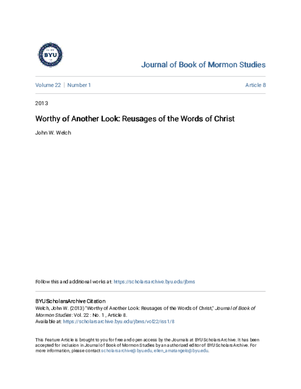(PDF) Worthy of Another Look: Reusages of the Words of Christ