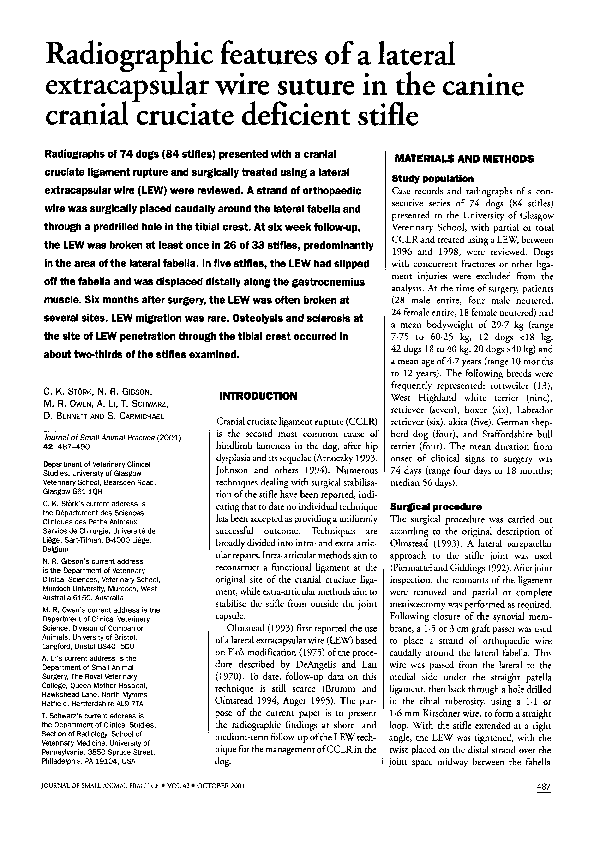 (PDF) Radiographic features of a lateral extracapsular wire suture in ...