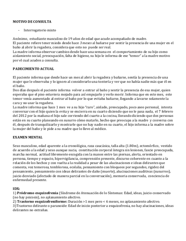 (PDF) Ejemplo Clinico Examen Mental
