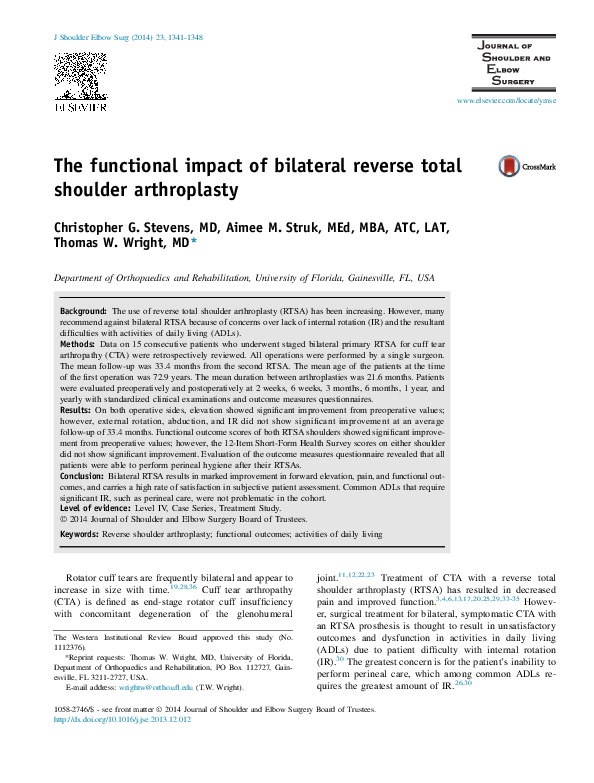 (PDF) The functional impact of bilateral reverse total shoulder ...