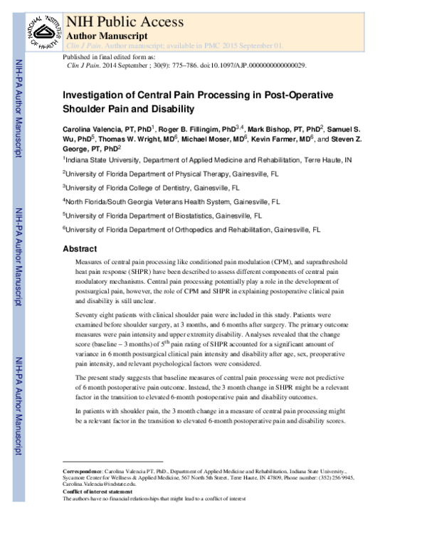 (PDF) Investigation of Central Pain Processing in Postoperative ...