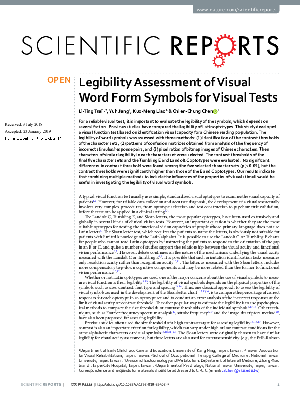 (PDF) Legibility Assessment of Visual Word Form Symbols for Visual Tests