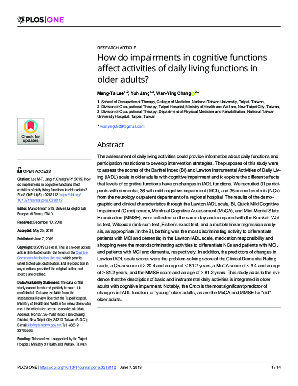 (PDF) How do impairments in cognitive functions affect activities of daily living functions in ...