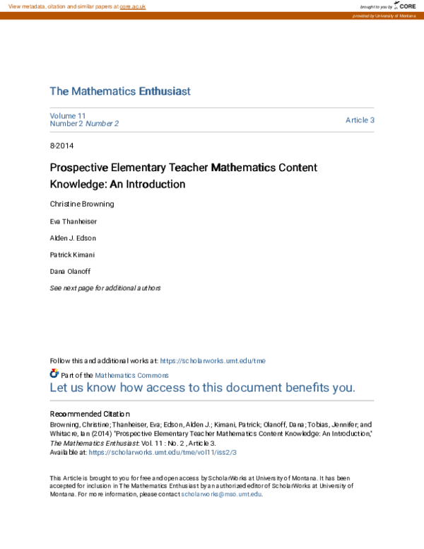 (PDF) Prospective Elementary Teacher Mathematics Content Knowledge: An ...