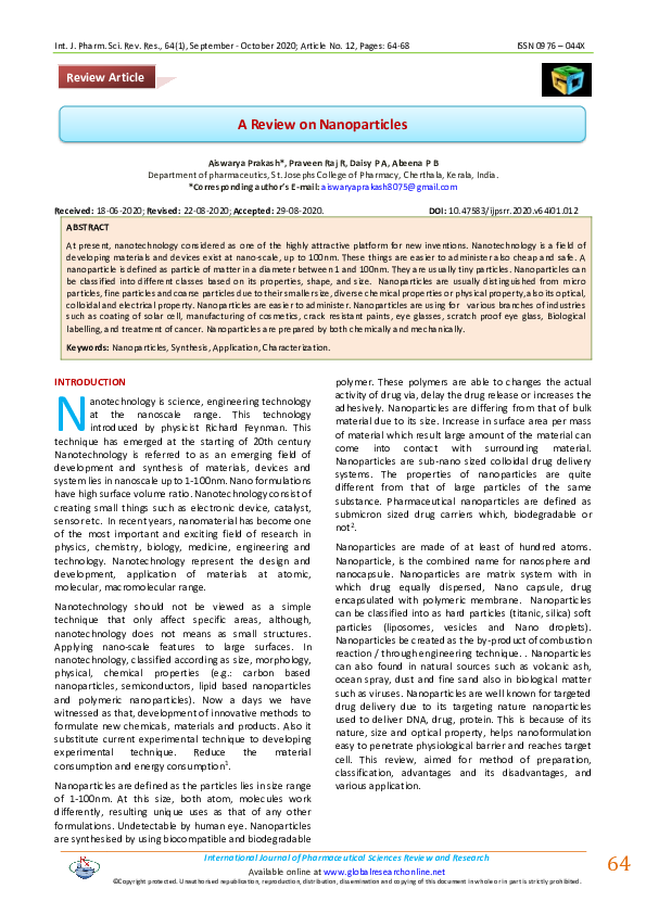 (PDF) A Review on Nanoparticles