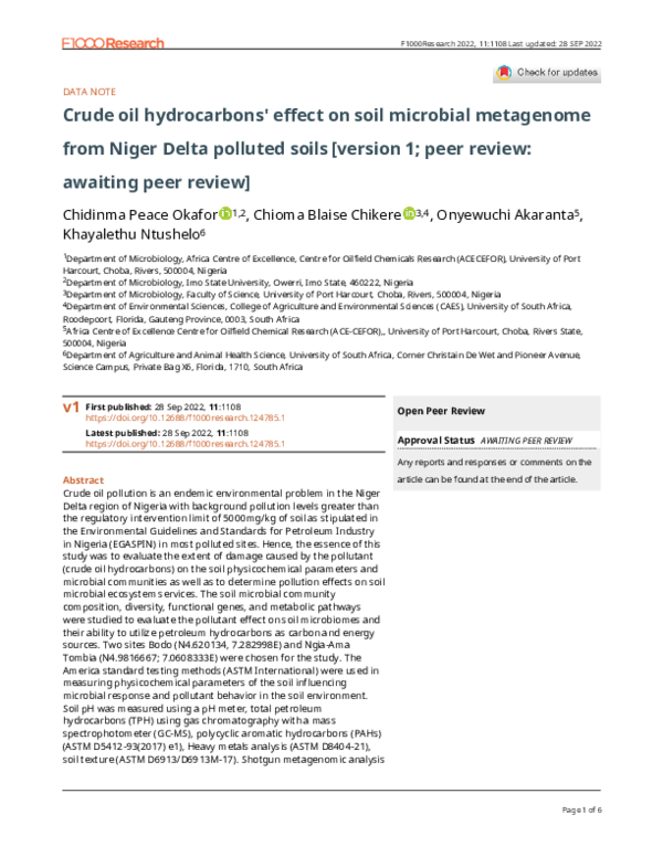 (PDF) Crude oil hydrocarbons' effect on soil microbial metagenome from ...