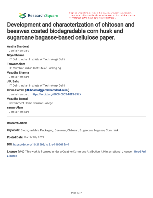 (PDF) Development and characterization of chitosan and beeswax coated ...