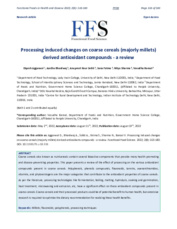 (PDF) Processing induced changes on coarse cereals (majorly millets ...