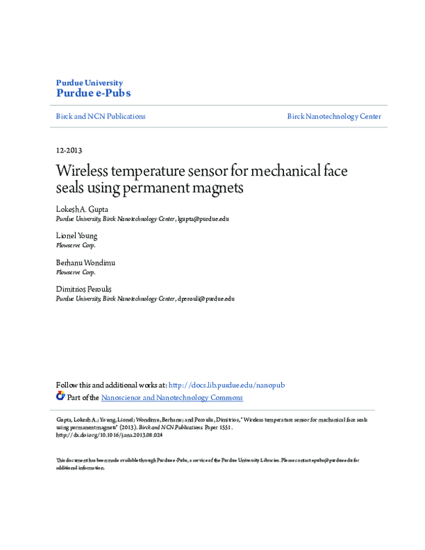 (PDF) Wireless temperature sensor for mechanical face seals using permanent magnets