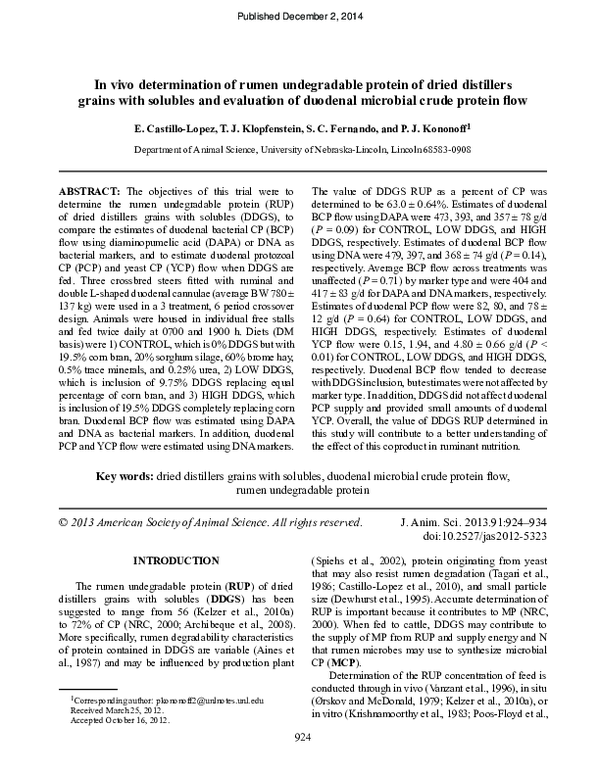 (PDF) In vivo determination of rumen undegradable protein of dried ...
