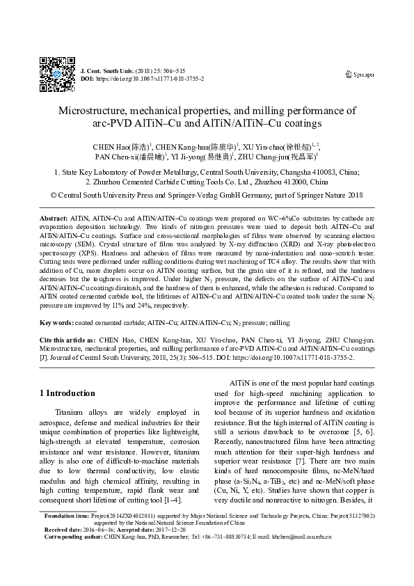 (PDF) Microstructure, mechanical properties, and milling performance of ...