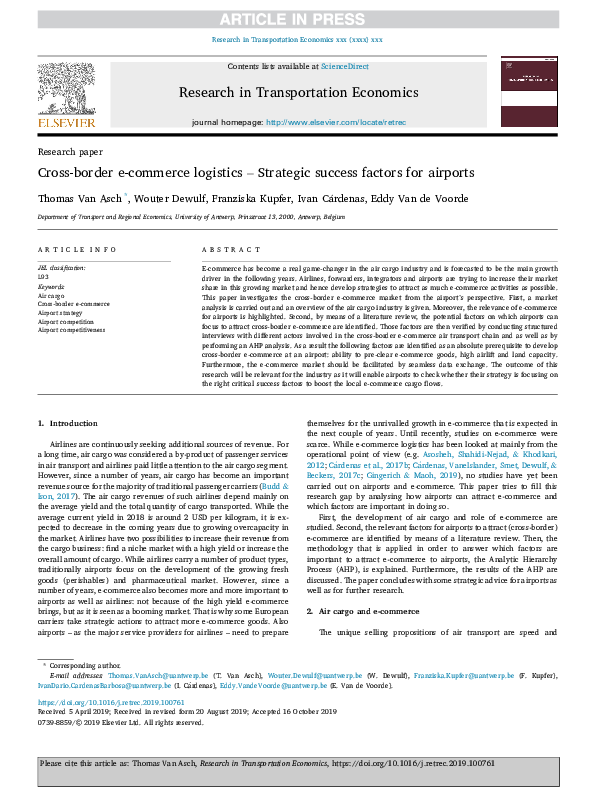 (PDF) Cross-border e-commerce logistics – Strategic success factors for airports