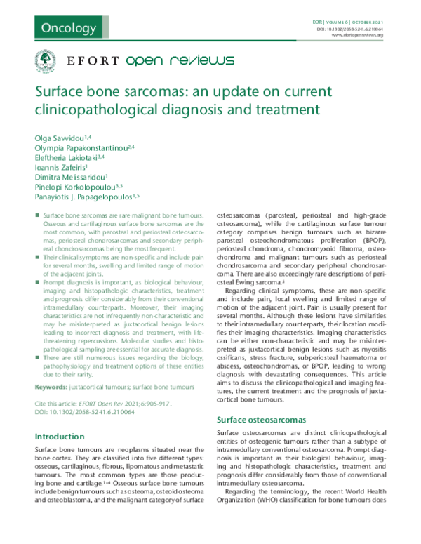 (PDF) Surface bone sarcomas: an update on current clinicopathological diagnosis and treatment