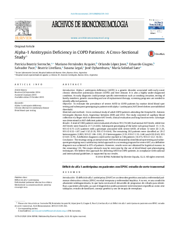 Pdf Alpha 1 Antitrypsin Deficiency In Copd Patients A Cross